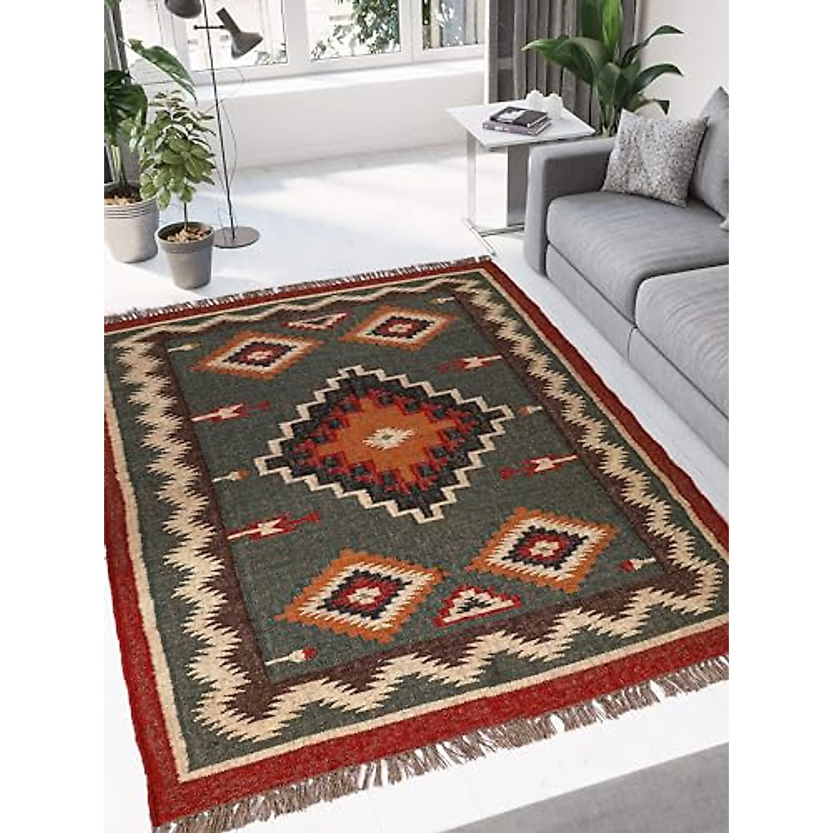Handmade Jute Area Rug for Bedroom Living Room, Hallway Custom Size, Multicolor Boho Kilim Rug (10x14 feet)
