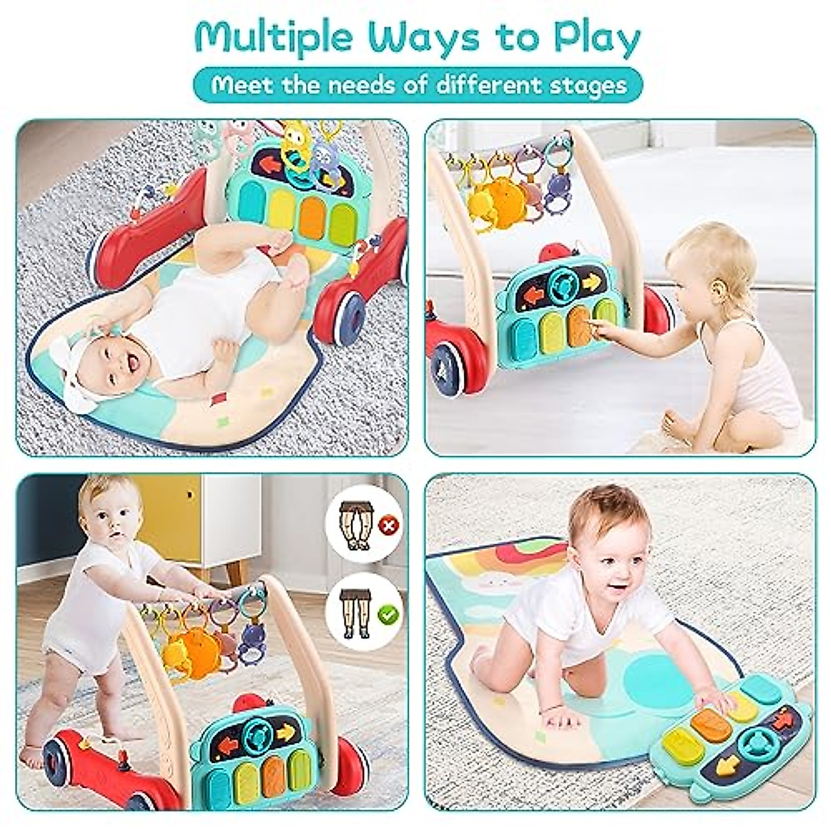 Baby Gym Play Mat Baby Walker, Pakoo Tummy Time Mat Piano Baby Playmat, Musical Activity Center Mat Play Mats as Birthday Christmas Gift for Babies and Toddlers