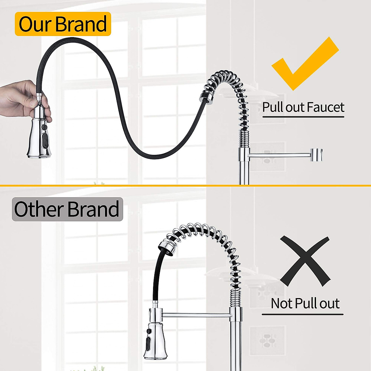 SOKA Kitchen Sink Faucet Single Handle With Pull Down Sprayer 3 Working Mode Stream, Spray & Pause Fit for 1 or 3 Hole