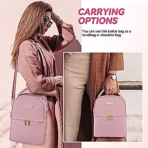 Mancro Breastmilk Cooler Bag with Ice Pack, Insulated Baby Bottle Bag Fits 6 Baby Bottles Up to 9 Ounce, Double Layer Bottle Bag for Daycare, Breast Milk Cooler Travel Bag for Nursing Mom, Pink