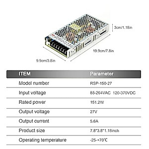 TorqCali RSP-150-27 150W Single Output Power Supply 27V 5.6A Constant Current with PFC, Enclosed Type for Industrial Automation, Robotics, and Test Equipment