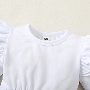 Baby Girl Clothes Infant Ruffle Sleeve Romper Dress Newborn Solid Tutu Skirt Sets Jumpsuit Headband Outfit (032B-White, 9-12 Months)