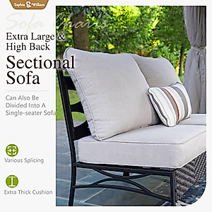 Sophia & William Outdoor Patio Furniture Set, 10 Seats Half-Moon Curved Sectional Sofa with 2 Round Coffee Table, Outdoor Rattan Patio Conversation Set, Beige