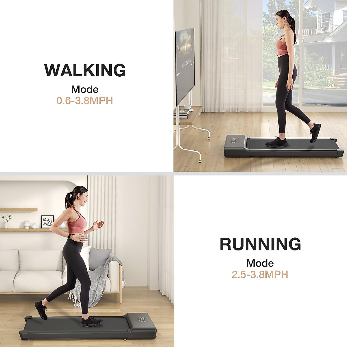 MJWW Walking Pad, 300lbs Treadmill Under Desk with 2.5HP Motor, Walking Pad Treadmill for Home and Office, Installation-Free Standing Desk Treadmill with Remote Control, LED Display (Black BA01)