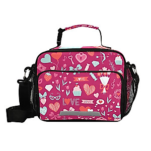 ElliTarr Lunch Box Women Kids Men Insulated Lunch Bag Lunch Tote Bag Large Capacity Leakproof Lightweight Reusable Cooler Bag with Side Pockets and Adjustable Shoulder Strap Love