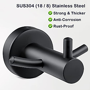 JAAWAN Pack of 2 Matte Black Wall Mounted Towel Hooks for Bathroom Shower Kitchen Cabinet Closet Door, SUS304 Stainless Steel Double Bath Robe Hook
