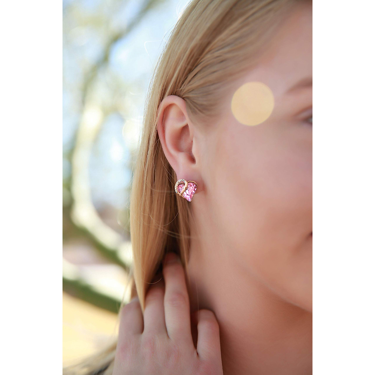 Leafael 18K Rose Gold Plated Love Heart Stud Earrings with Rose Quartz Pink Healing Stone Crystal for Romatic Love, Jewelry Gifts for Women