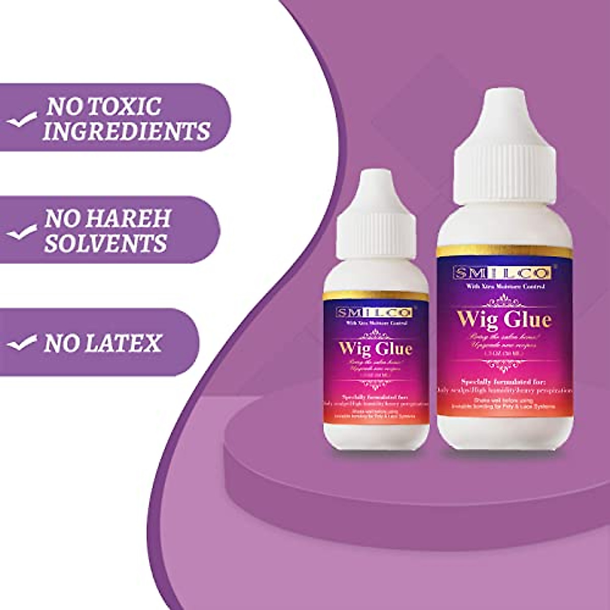 Smilco Strong Hold Waterproof Lace Wig Glue - 1.3OZ Transparent Hair Adhesive for Lace Front Wigs, Super Hold Waterproof Glue, Easy to Remove & Quick Dry