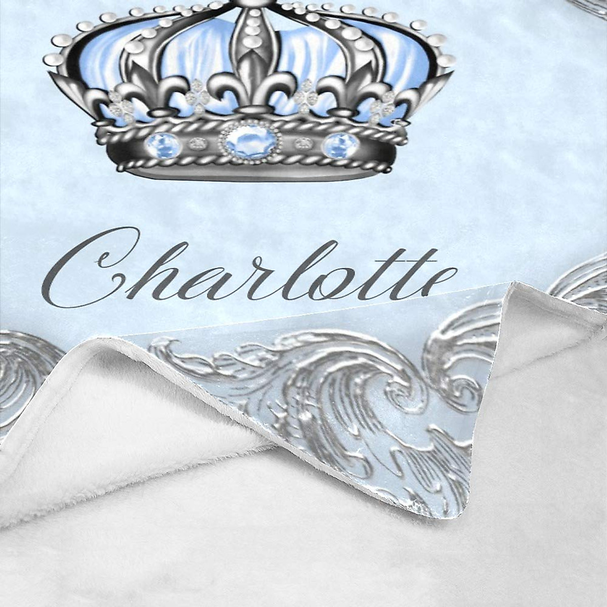 Qearl Baby Blue Silver Crown Prince Personalized Baby Blanket with Name for Boys Girls, Custom Throw Blanket Super Soft for Crib, Outdoor, Indoor 30x40 Inches