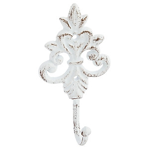 Farmlyn Creek Set of 3 Cast Iron Wall Hooks, French Country Farmhouse Design, Includes Screws and Anchors (6.5 in, White)