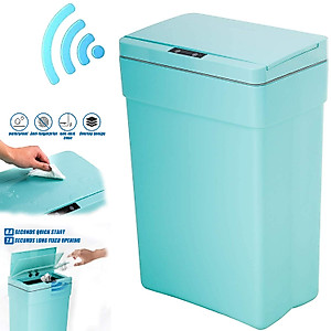 13 Gallon Touch Free Automatic Trash Can, 50L High-Capacity Electronic Motion Sensor Kitchen Garbage Can, Plastic Trash Bin Waste Bin with Lid for Kitchen Living Room Office, Blue - Set of 2