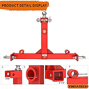 YINTATECH 49” Hay Spear 3000lbs Capacity and 2 Stabilizers Spear with 3 Point Trailer Hitch 2" Receiver with Trailer Ball Gooseneck Drawbar for Category 1 Tractor