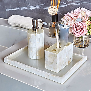 MKYOKO Resin Bathroom Supplies Set Cup with Tray Accessories Toothbrush Holder Soap Dispenser Soap Dish Mouth (D Light Grey)