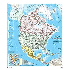 North America Wall Map - Atlas of Canada - 34" x 39" Laminated