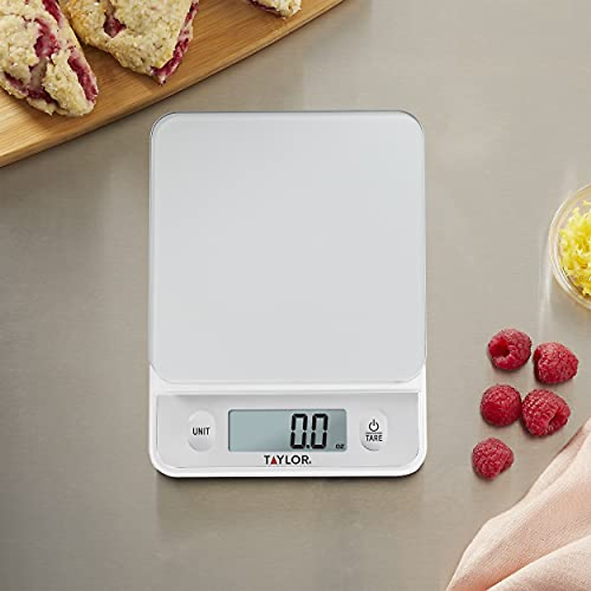 Taylor Glass Top Food Scale with Touch Control Buttons, 11 lb Capacity, Silver