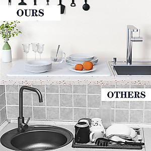 Parutta Large Stone Dish Drying Mat for Kitchen Counter, 23.6"(L)×15.4"(W), Quick Drying Diatomaceous Earth Stone Pad, Ultra Absorbent, Non-Slip, Heat Resistant Mat, Whtie Marble