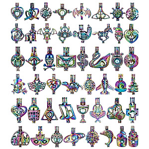 Mixed Pearl Cage Locket Pendants Set, Essential Oil Diffuser DIY Necklace Bracelet Jewelry Making Craft, Bulk Beads Aromatherapy Diffuser Charms Gifts for Women Girls (Random 30pcs Rainbow Color)