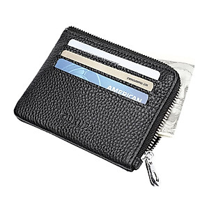 AOLUC Top Grain Genuine Leather Small Slim Mini Change Wallets for Women RFID Blocking Pocket Zipper Wallet Ladies Card Case Coin Purse with ID Window