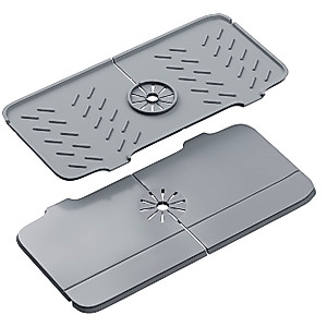Kitchen Faucet Silicone Handle Drip Catcher Mat, Water Trey, Sink Splash Guard, Draining Pad Faucet, Protector Countertop, Drying Countertop Granite(Grey), 14.375 X 5.375 .375