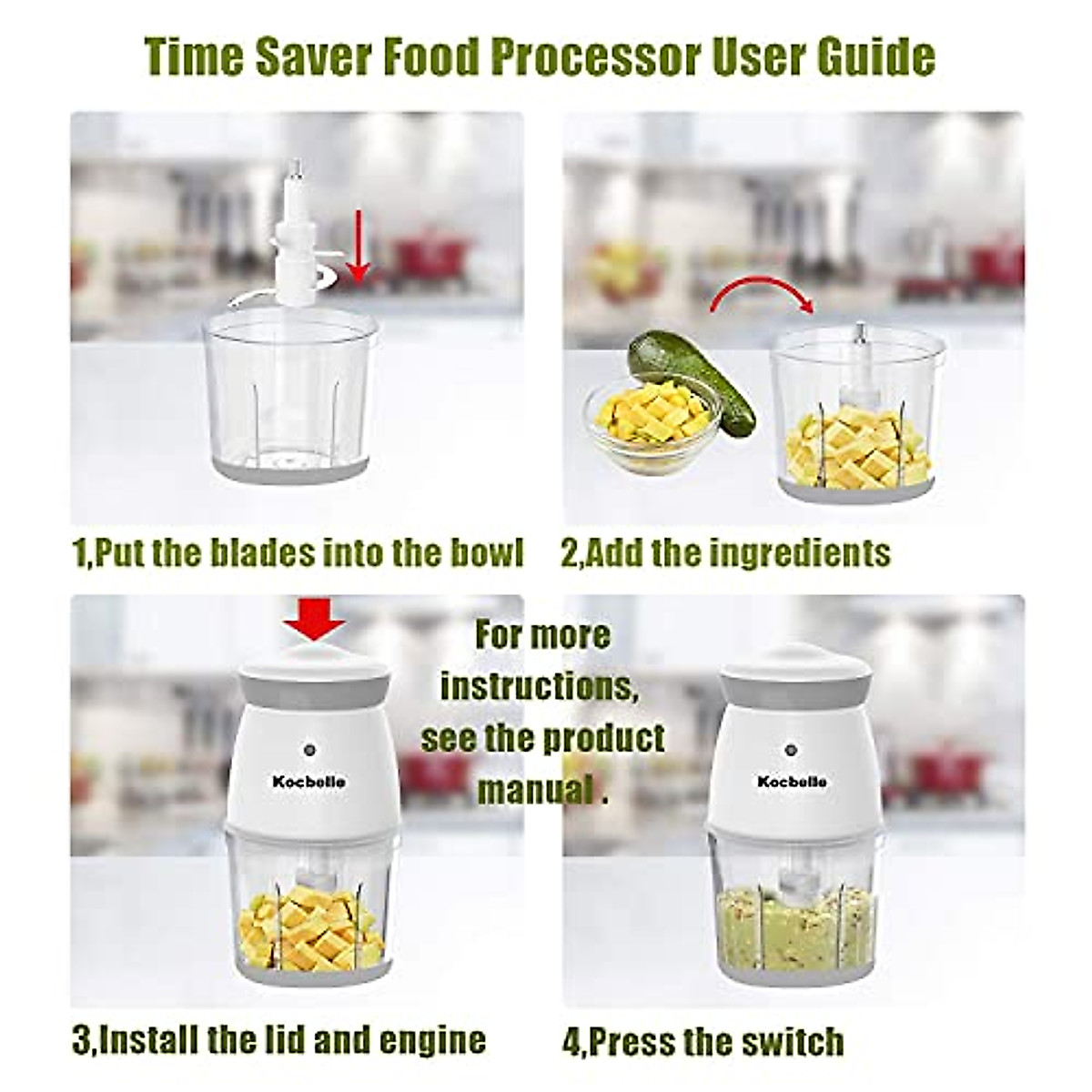 Food Processor - Cordless Mini Food Chopper Electric 200-Watt Small Food Processor & Vegetable Chopper 2.5 Cup 20 Oz Glass Bowl with Scraper for Blending, Mincing and Meal Preparation