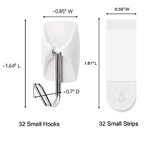Wire Hooks for Wall Small 32 Hooks, Heavy Duty Wall Hooks with 32 Strips, Damage Free Adhesive Hooks for Key Holder, Coat, Door, Shower Hanging