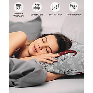 Edwiinsa Christmas Pillow Covers Standard Size Set of 2 20x26 Bed Pillow, Plush Soft Comfort for Hair/Skin Cooling Pillowcases with Envelop Closure Throw Covers Grey Gnomes Fantasy Snowy Tree Branch