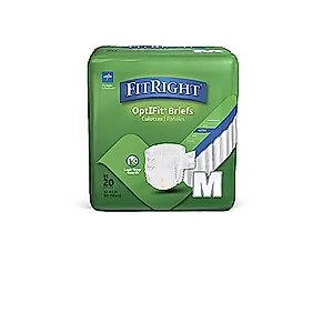 Medline FitRight Ultra Adult Diapers, Disposable Incontinence Briefs with Tabs, Heavy Absorbency, Medium, 32''-42'', 20 Count (Pack of 4)