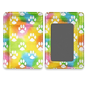 Linomo Thin leather Card Holder and Money Clip Watercolor Dog Paw Print Wallet RFID Blocking for Men & Women