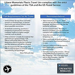 Airline Safe Plastic Temporary Travel Cremation urn for Human Ashes, TSA Approved for Airplane air Travel, Full Size Adult 200 Cubic inches, Funeral urn for Mail and Plane
