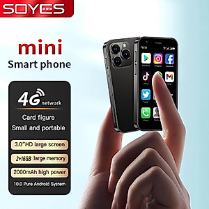 Super Mini Smartphone 4G SOYES XS16 Android 10.0 Stundent Cellphone 5MP 2000mAh 3inch Handheld Sized Backup Small Mobile Phone Gift for Kid (2GB RAM 16GB ROM, Black)