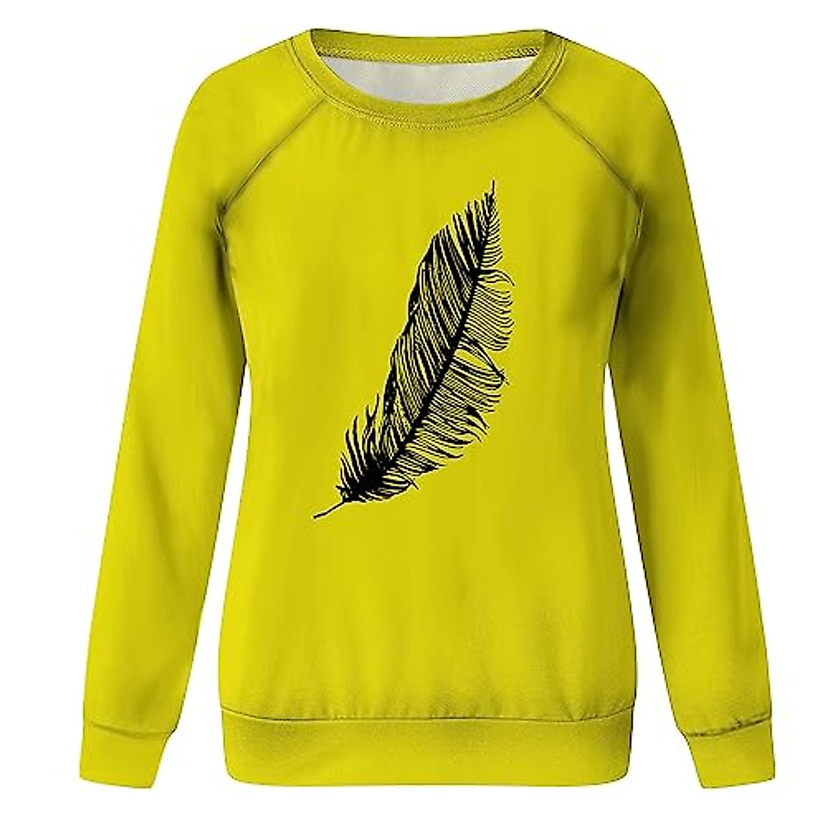 LAWOR Women'S Tops 2023 Summer Sudaderas capucha sudaderas la moda para mujer camisa manga larga estampado plumas jersey cuello redondo otoño G2-Yellow X-Large