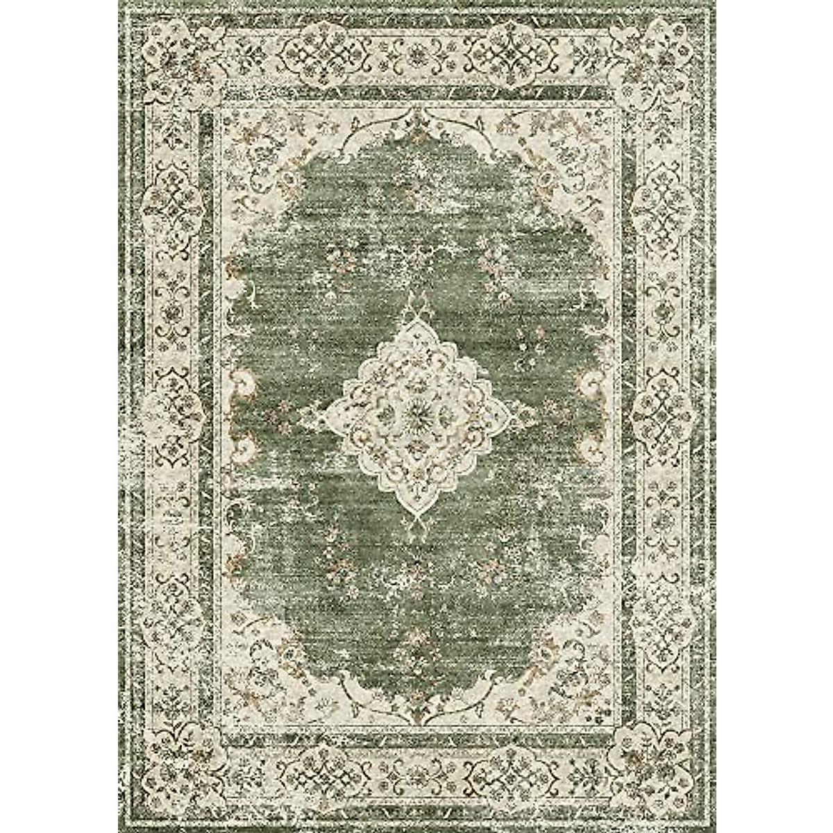 Valenrug Washable Rug 5x7 - Ultra Thin Green Collection Area Rug, Stain Resistant Non-Skid Rugs for Living Room, Persian Boho Bedroom Rugs(5'x7', TPR40-Green)