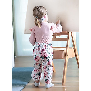 YUEMION Newborn Baby Girl Clothes Toddler Girl Fall Outfits Ruffle Romper Floral Pants Set Infant Girl Clothes(6-12M)