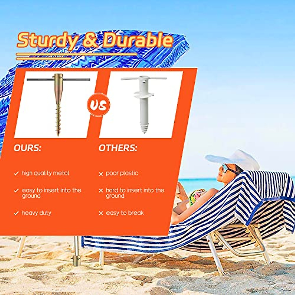 FactionGarden Beach Umbrella Anchor, 17 Inches Heavy Duty Metal No Dig Ground Anchor Post Umbrella Holder Ground Screw Anchors