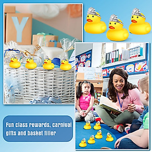 Chivao 12 Pcs Rubber Ducks with 12 Sunglasses/ Hats/ Headwear/ Scarf Small Cruise Ducks in Bulk Mini Rubber Duckies Bathtub Toys for Valentine's Day Gift Hide(Yellow, Duck with Crown)