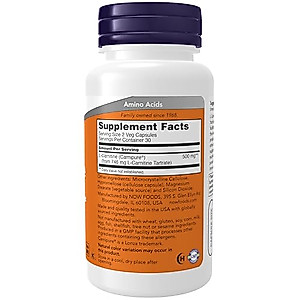 NOW Foods Supplements, L-Carnitine 250 mg, Purest Form, Amino Acid, Fitness Support*, 60 Veg Capsules