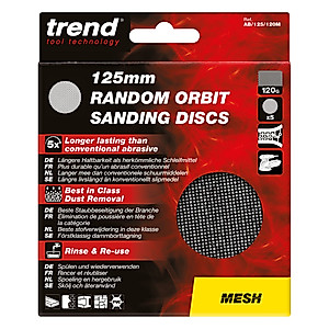 Trend Mesh 5 Inch Random Orbit 120 Grit Abrasive Sanding Disc, AB/125/120M, Pack of 5