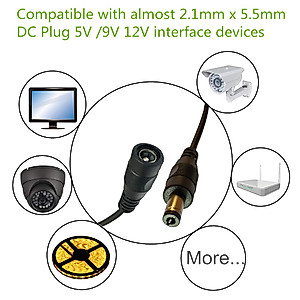 DZYDZR 5pcs 1 Meter 2.1mm x 5.5mm DC 12V Adapter Cable DC Plug Extension Cable Male to Female Black, for LED, CCTV, Car, Monitors, and More (3.3ft)