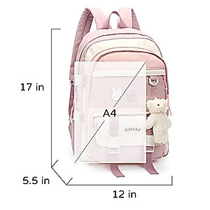 Phaoullzon Kawaii Backpack for School Aesthetic Bookbag Cute Anime Backpacks for Girls with Pins and Pendant, Pink