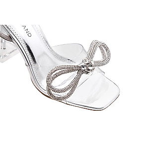 Shoe Land SL-NAOMI Women's Double Bowknots Crystal Sandals, Clear Slingback Heels with Square Open Toe – Dressy Rhinestone High Heels for Party Wedding and Prom, ClearSilver, Size 8.5