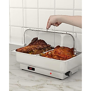 Fulvari Electric Chafing Dish 2 x 4.5QT with Temperature Control, Stainless Steel Buffet Servers and Warmers, Temp Display Programmable Food Warmer Transparent Lid Chafers for Catering