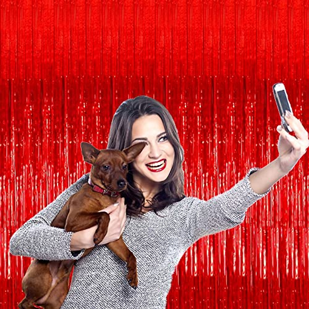 8 Pack Red Tinsel Foil Fringe Curtain Backdrop, 3.28Ft x 8.2Ft Metallic Streamers for Photo Booth Birthday Wedding Bridal Shower Bachelorette New Year Party Thanksgiving Christmas Decorations