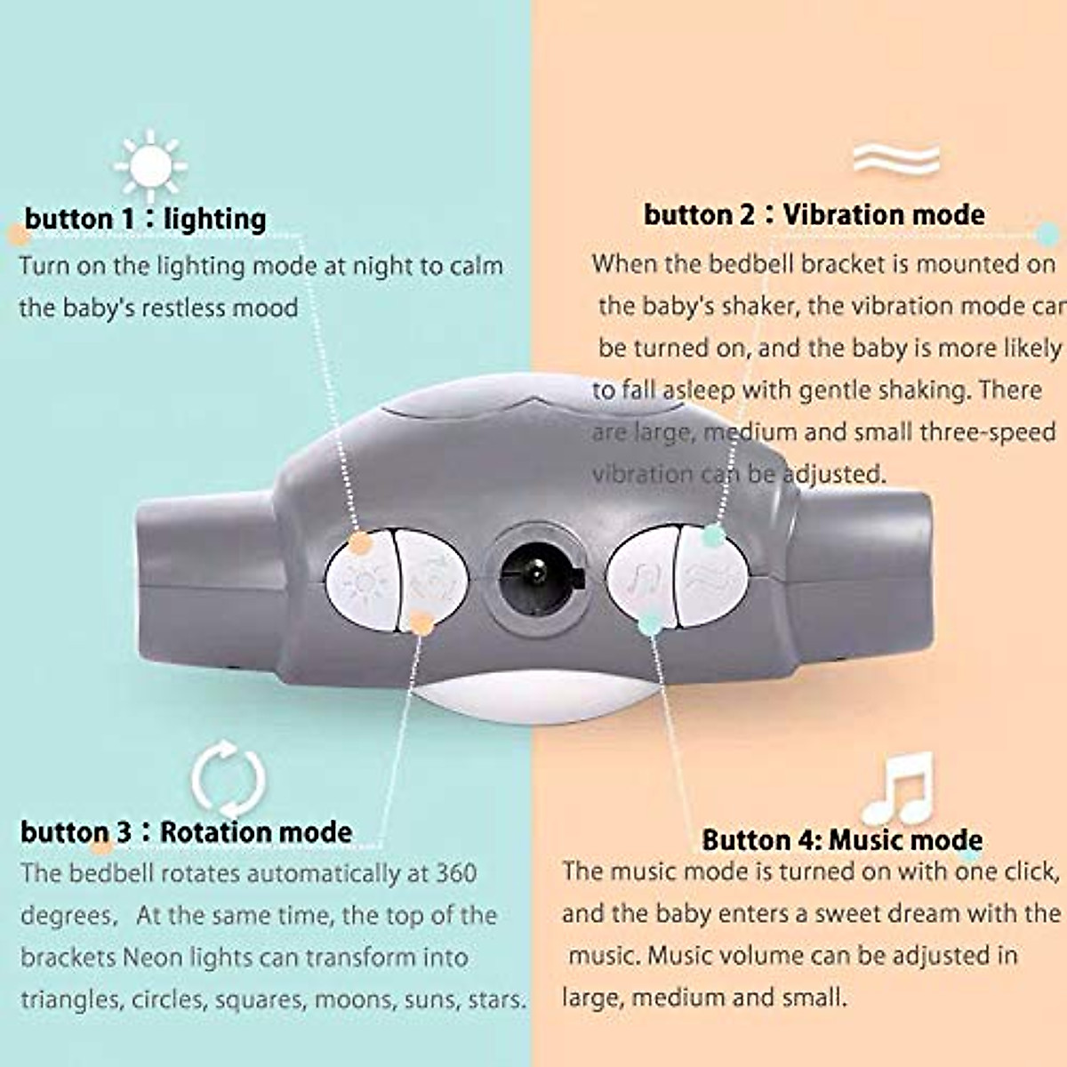 CUTIE PUMPKIN Baby Music Mobile for Crib Playpen with Nursy Lights,Relaxing Music and Natural Sounds. Includes Light Projector with Stars and Shapes. Newborn Nursery Toys with Cradle Vibration. (Grey)