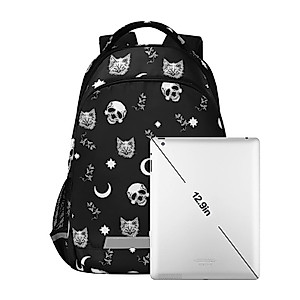 Children's School Bags, Skull Cat Moon School Backpacks, bookbag for Boys and Girls with Reflective Strips