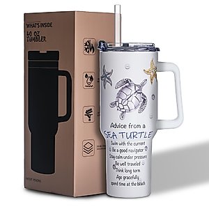 Gome 40 oz Sea Turtle Tumbler with Handle - Insulated Stainless Steel Ocean-Themed Cup with Lid and Straw - Keeps Drinks Cold and Hot,Birthday Gifts for Women - Hand Wash Only