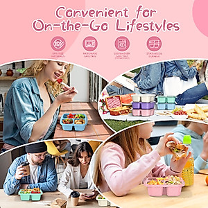 CSQLJ Snack Boxes (3 Pack), Meal Prep Containers Reusable, Stackable Bento Boxes with 3 Compartments, BPA Free Lightweight Lunch Containers for Kids and Adults (purple/green/pink)
