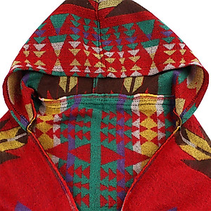 Uyuni Women's Bohemian Casual Hooded Shawl Fringe Poncho Cashmere Loose Plaid Cape Vintage Geometric Patterned Cardigan