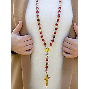Nazareth Store Saint Benedict Red Rosary Beads Catholic Necklace Flowers Mystery Bead Miraculous Medal Locket Cross Prayer Rosarios Catolicos