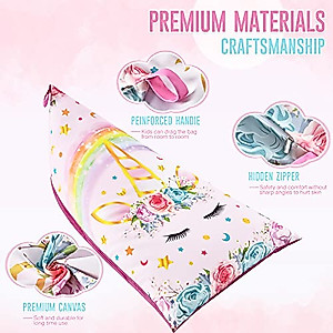 WERNNSAI Unicorn Stuffed Animal Storage - Double Sided Bean Bag Chairs Cover Only for Kids Girls Canvas Velvet Bean Bag Covers Toys Organizer Holder Unicorn Beanbag Seats (Stuffing Not Included)
