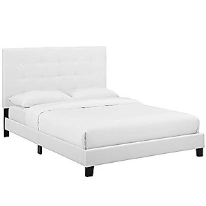 Modway Melanie Tufted Fabric Upholstered Full Platform Bed in White
